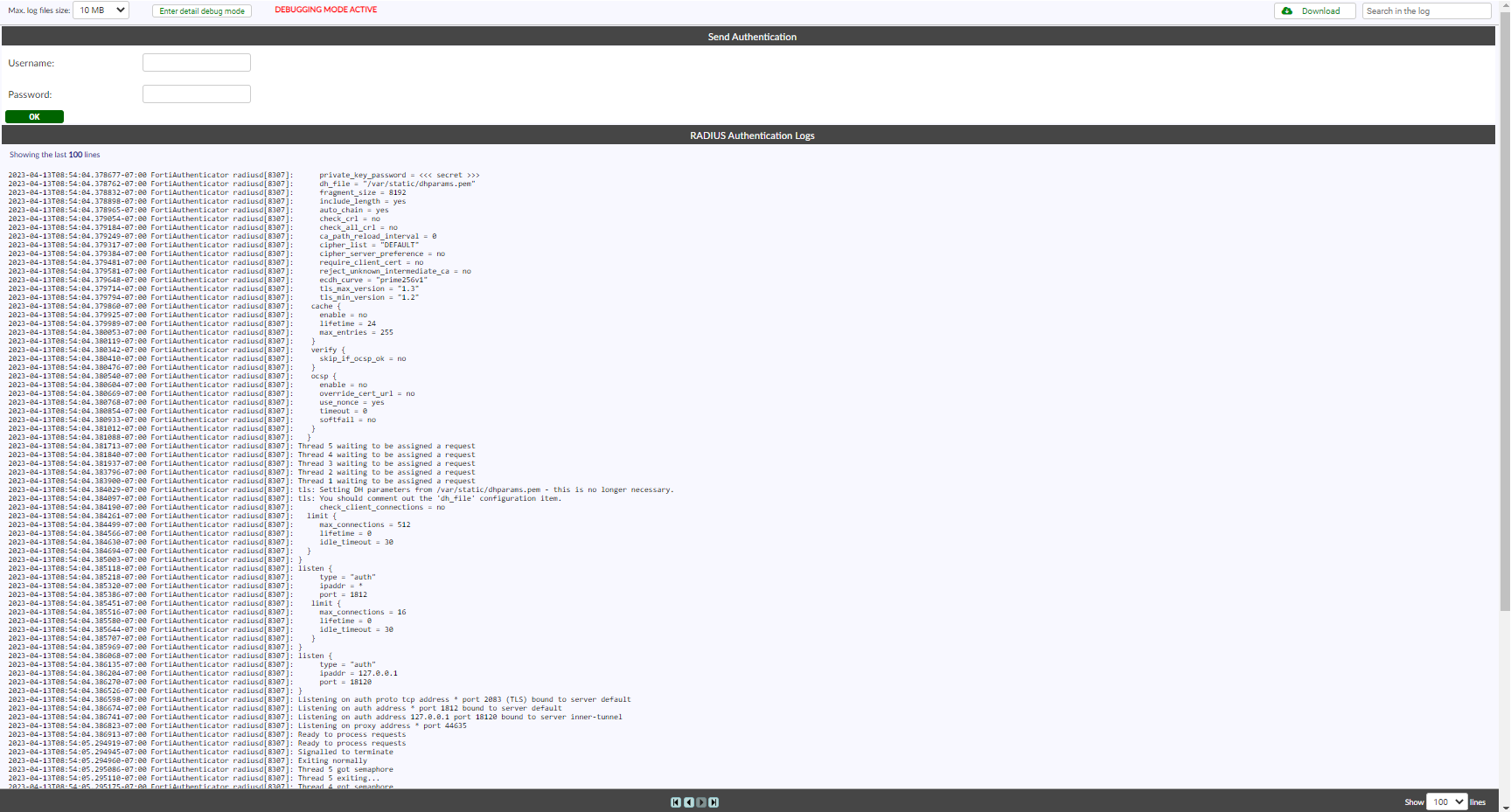Debug logs | FortiAuthenticator 6.6.2 | Fortinet Document Library