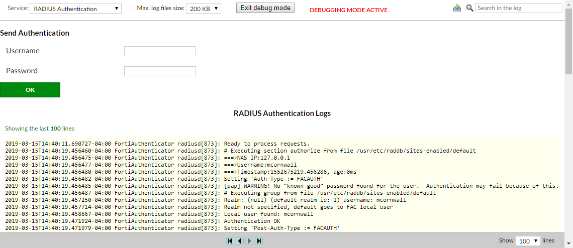 Debug logs | FortiAuthenticator 6.0.8 | Fortinet Document Library