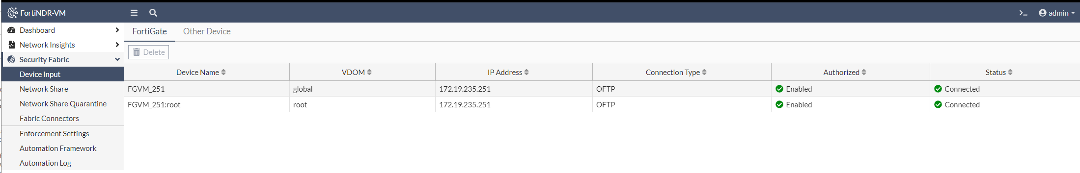 Device input | FortiNDR 7.0.7 | Fortinet Document Library