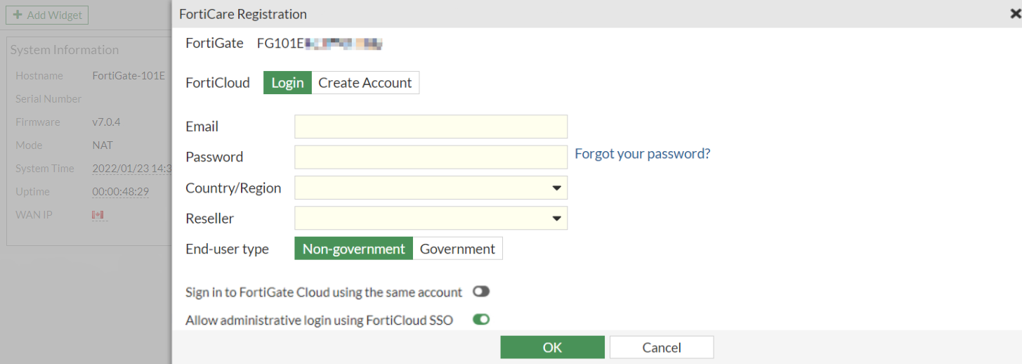 FortiCare and FortiGate Cloud login | FortiGate / FortiOS 7.2.9 ...
