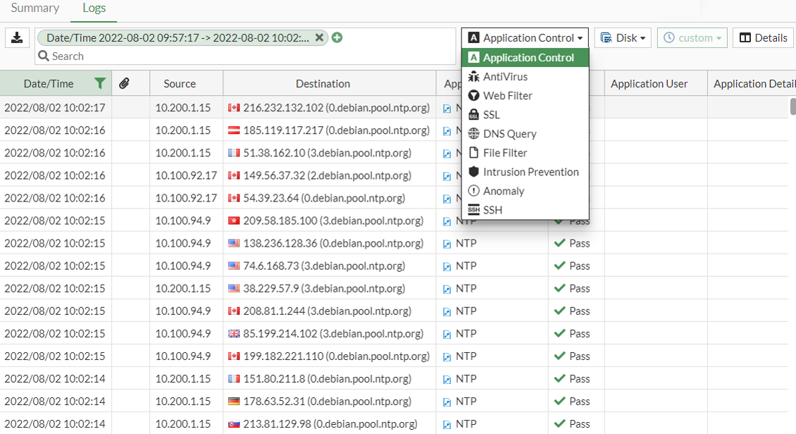 Security Events log page | FortiGate / FortiOS 7.2.9 | Fortinet ...