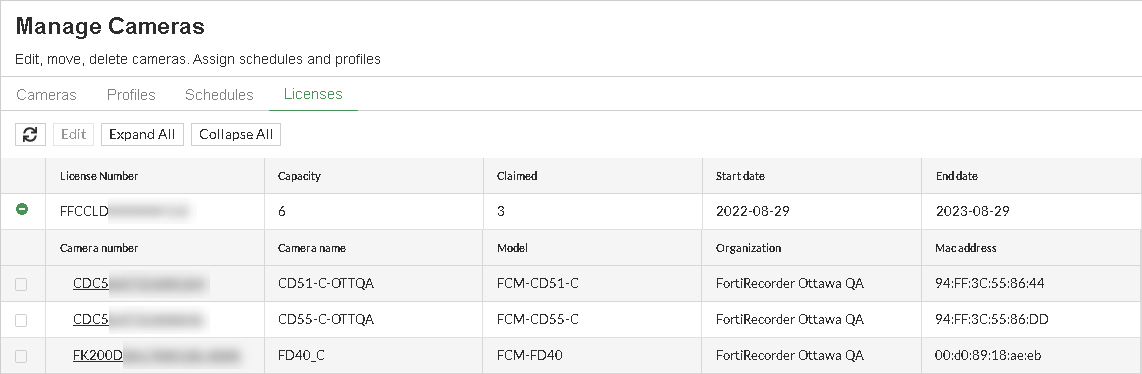 Camera licenses | FortiCamera Cloud 23.3.0 | Fortinet Document Library