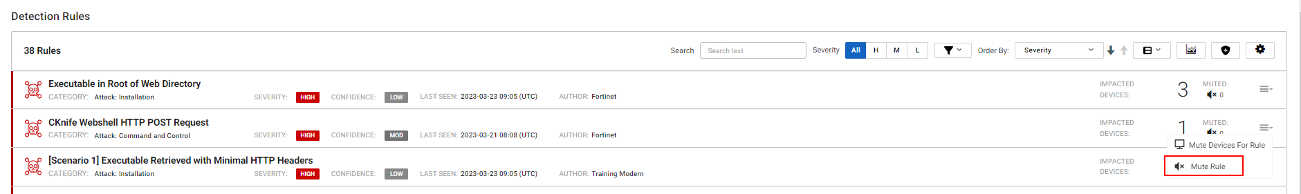 Muting rules | FortiNDR Cloud 2024.1.1 | Fortinet Document Library