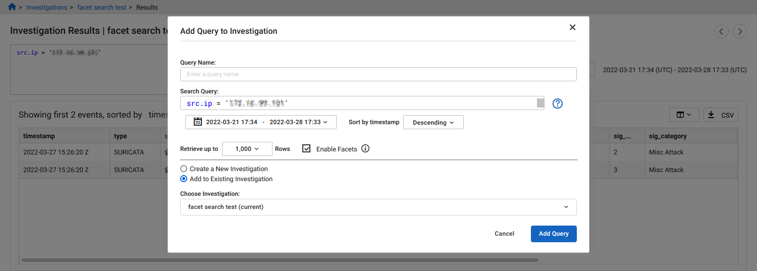 Adding queries to an investigation | FortiNDR Cloud 2024.1.1 | Fortinet Document Library
