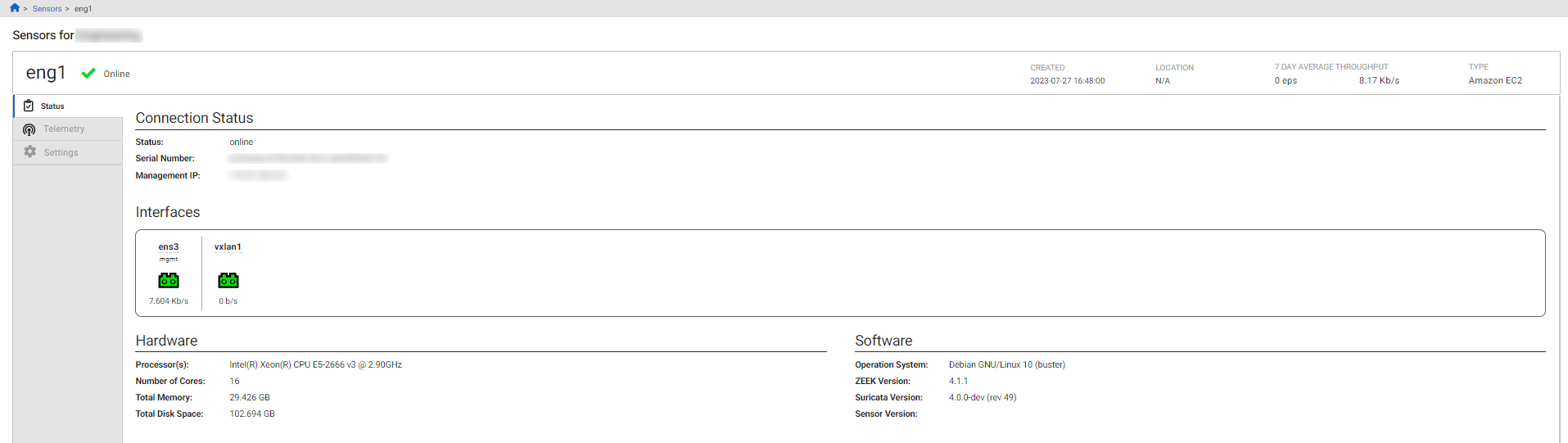 Sensor status | FortiNDR Cloud 2024.1.1 | Fortinet Document Library