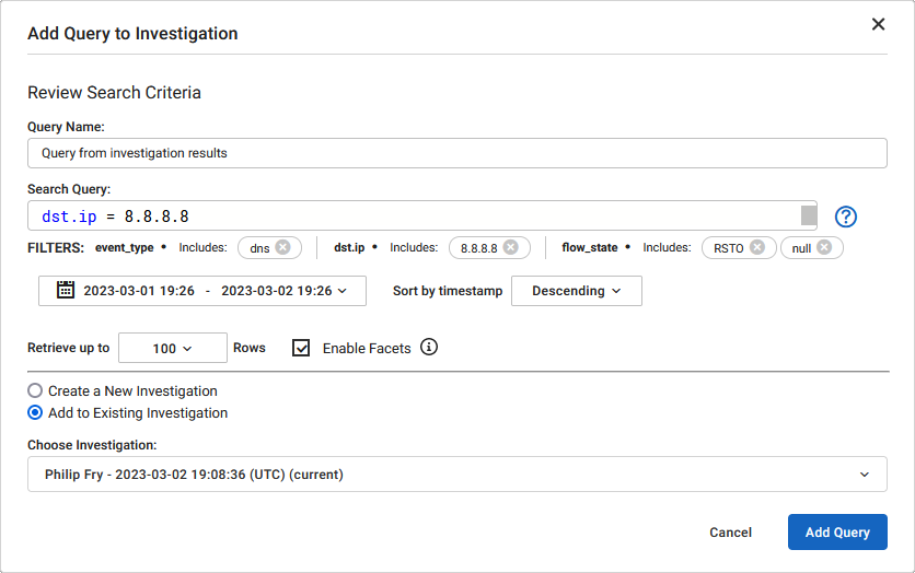 Facet Search | FortiNDR Cloud 2024.1.1 | Fortinet Document Library