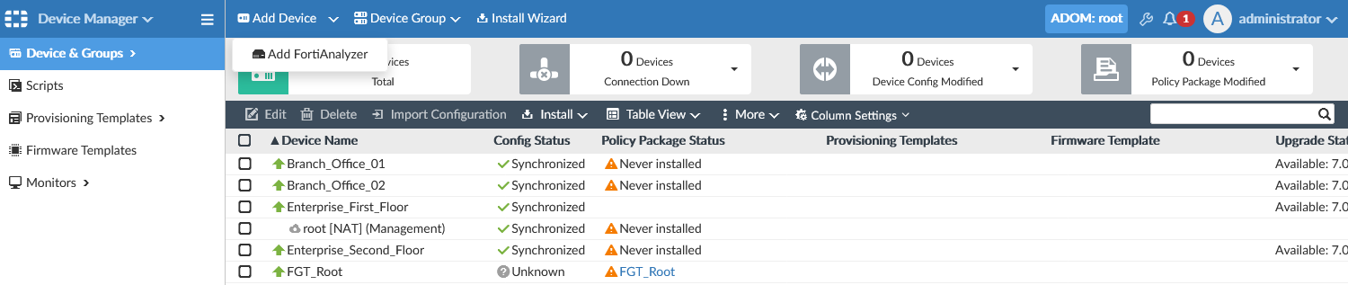 Adding FortiAnalyzer to FortiManager | FortiManager 7.6.0 | Fortinet ...