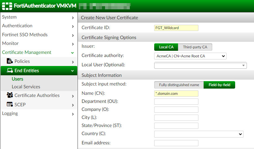 Configuring FortiManager to deploy certificates for admin GUI access ...
