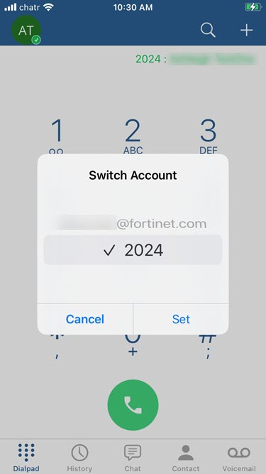 Switching accounts | FortiFone 1.0.0 | Fortinet Document Library