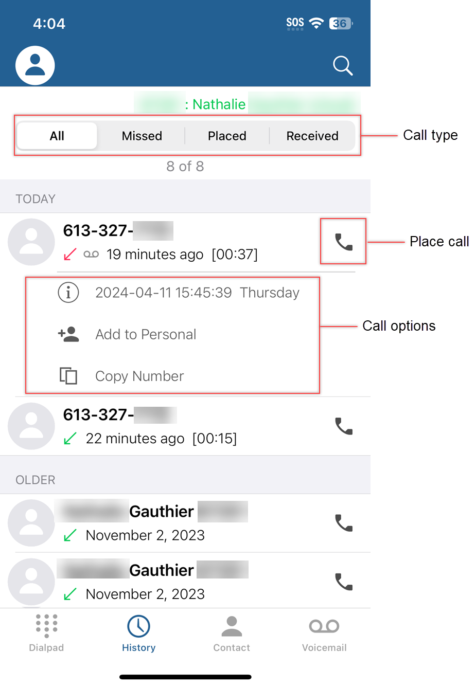 Adding a contact to Personal from History | FortiFone 1.0.0 | Fortinet ...