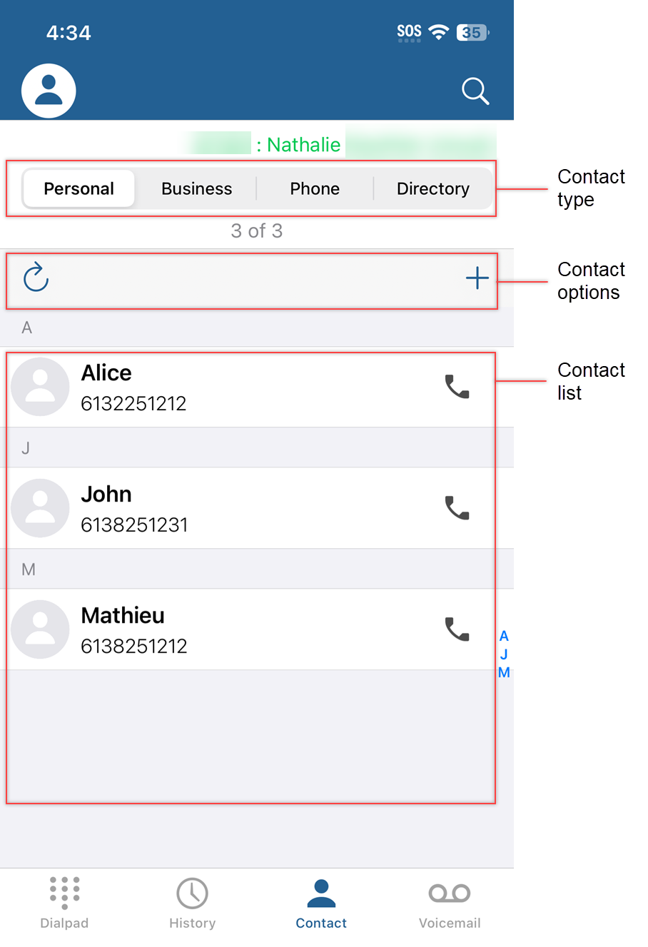 Working with contacts | FortiFone 1.0.0 | Fortinet Document Library
