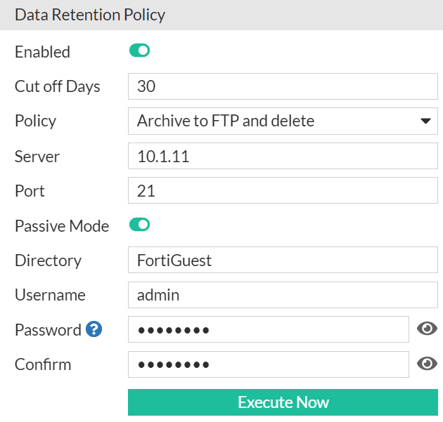 Data Retention Policy | FortiGuest 1.1.0 | Fortinet Document Library