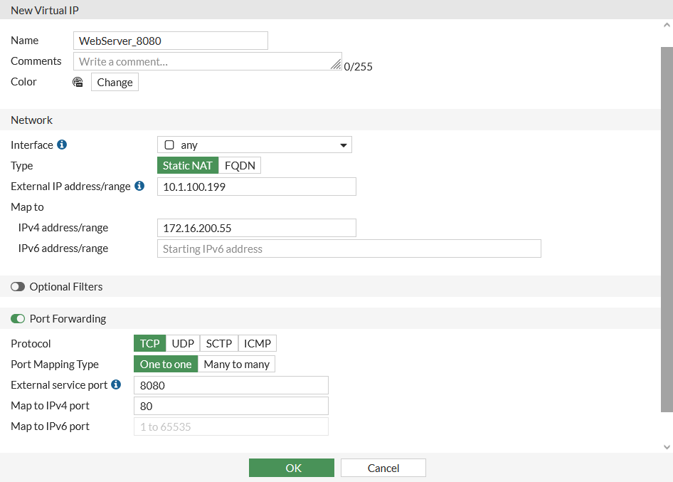 Virtual IPs with port forwarding | FortiGate / FortiOS 7.4.6 | Fortinet ...