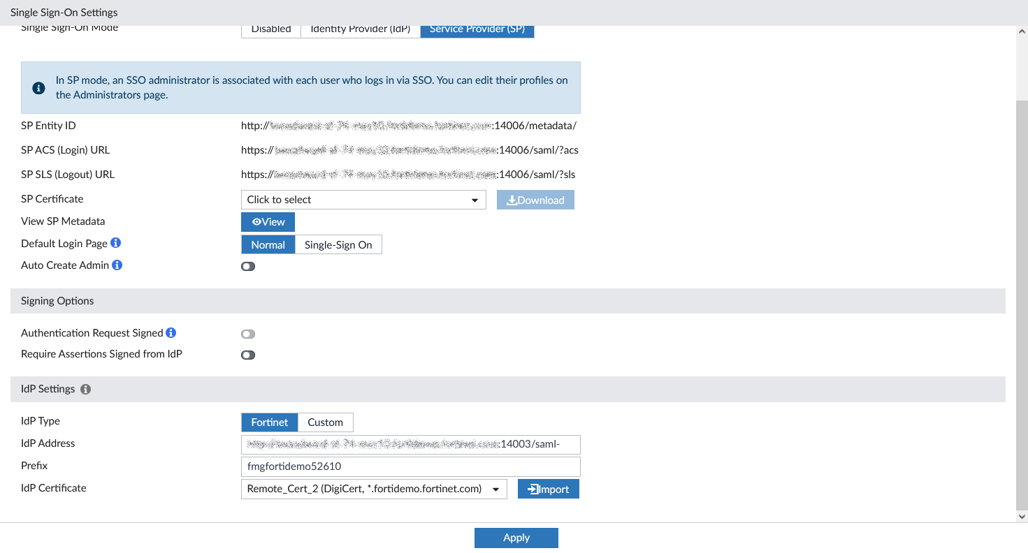 Integrating FortiManager management using SAML SSO | FortiGate ...