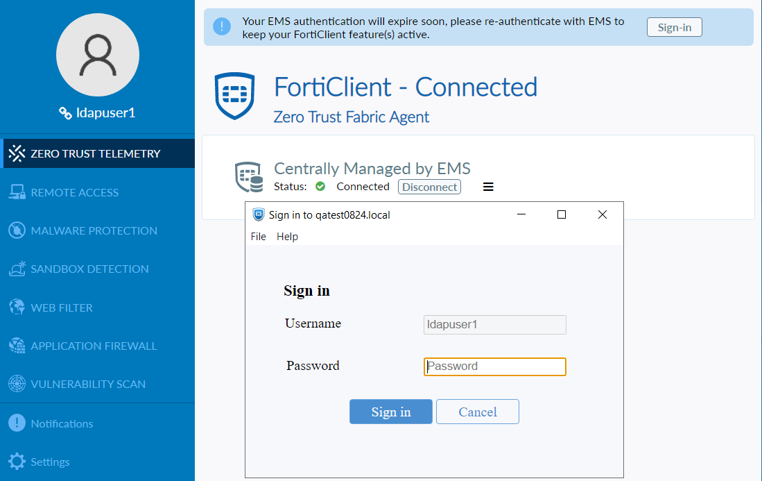 Reauthenticating your identity | FortiClient 7.4.3 | Fortinet Document ...