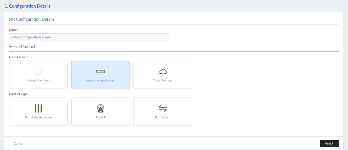 Creating a hardware appliance configuration | FortiFlex 25.2.1 ...