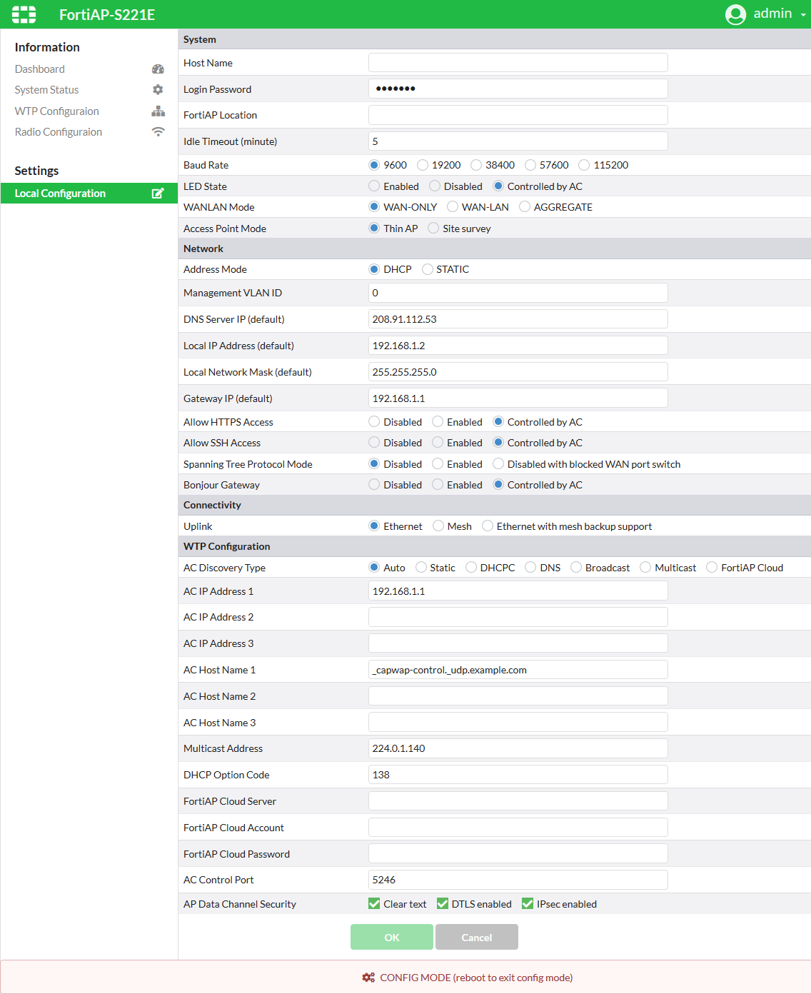 FortiAP Configuration mode | FortiAP / FortiWiFi 7.4.5 | Fortinet Document Library