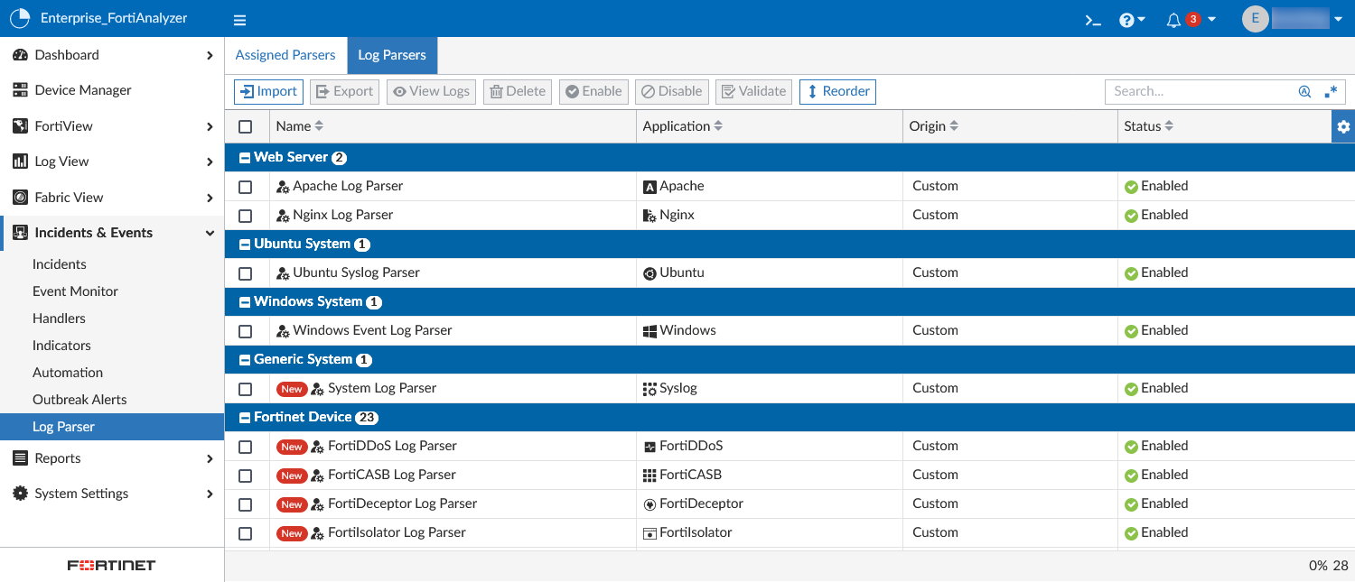 SIEM log parsers | FortiAnalyzer 7.6.0 | Fortinet Document Library