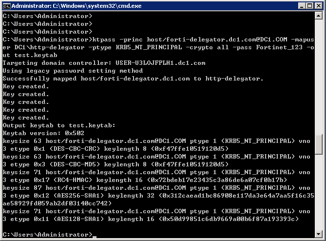 Creating an Active Directory (AD) user for FortiWeb - Keytab File | FortiWeb 7.6.0 | Fortinet ...