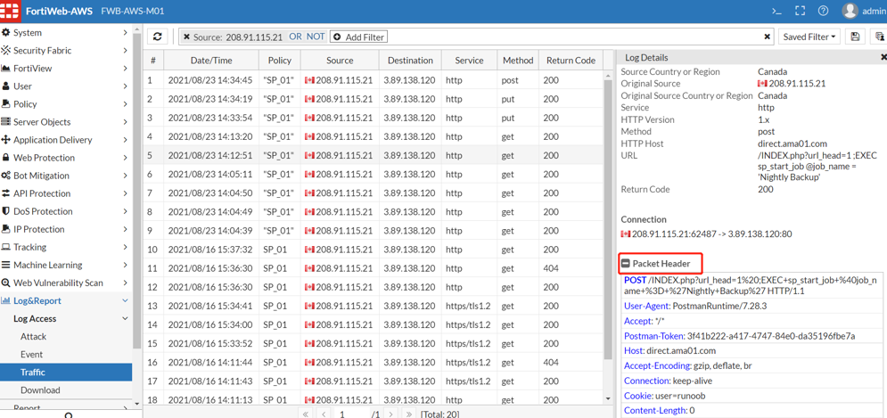 How to check traffic logs in FortiWeb | FortiWeb 7.6.0 | Fortinet Document Library