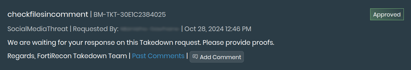 Reviewing takedown requests | FortiRecon 25.1.0 | Fortinet Document Library