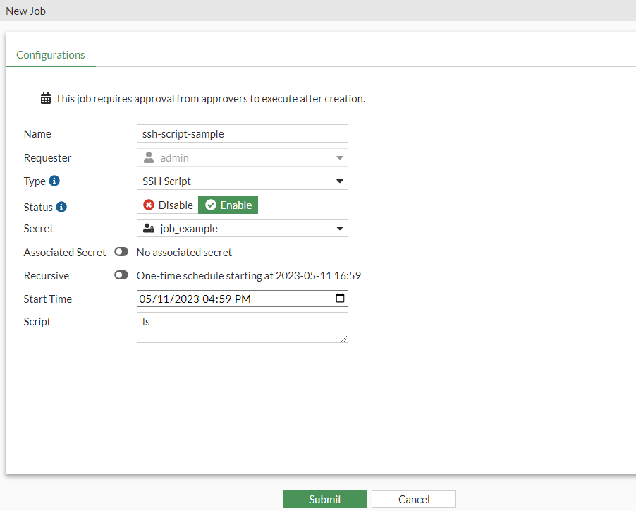 Creating an ssh script type job | FortiPAM 1.1.0