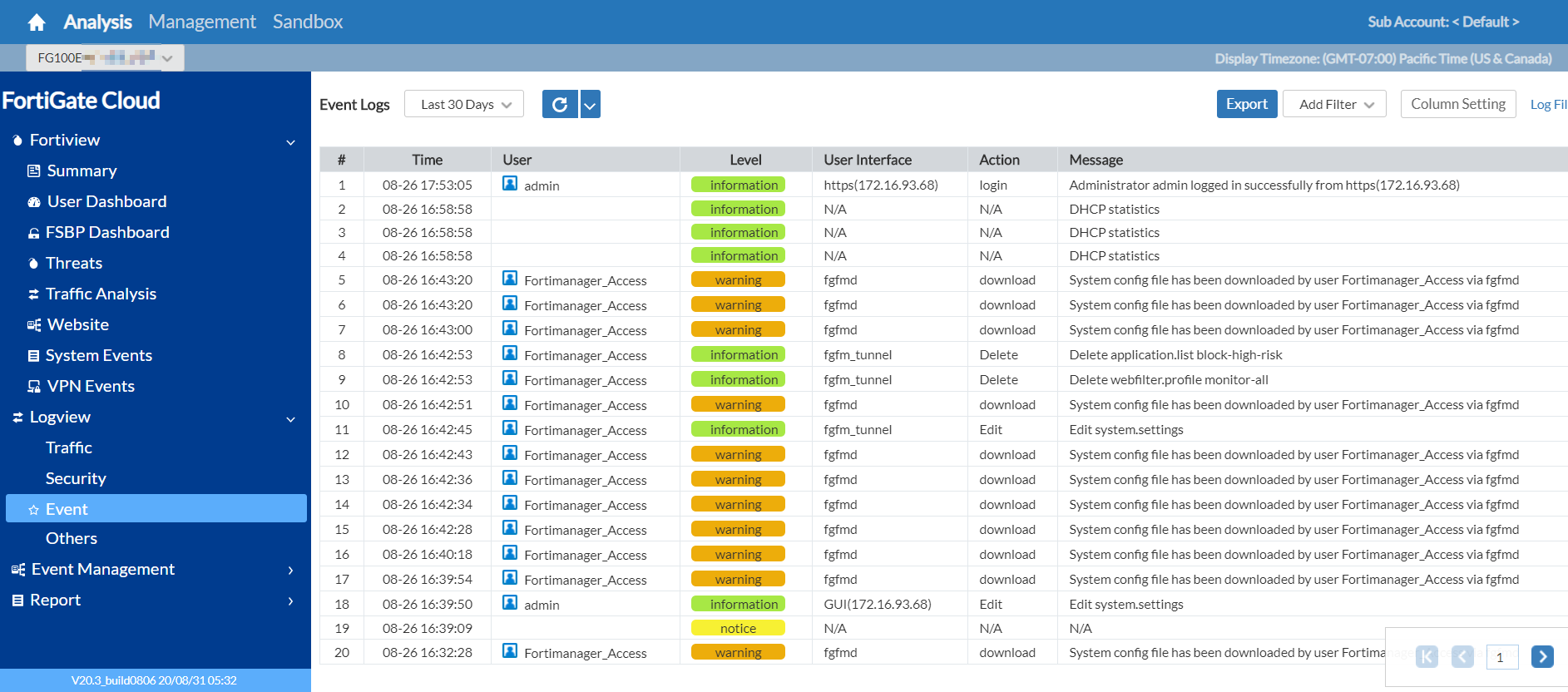 Logview | FortiGate Cloud 24.2.0 | Fortinet Document Library