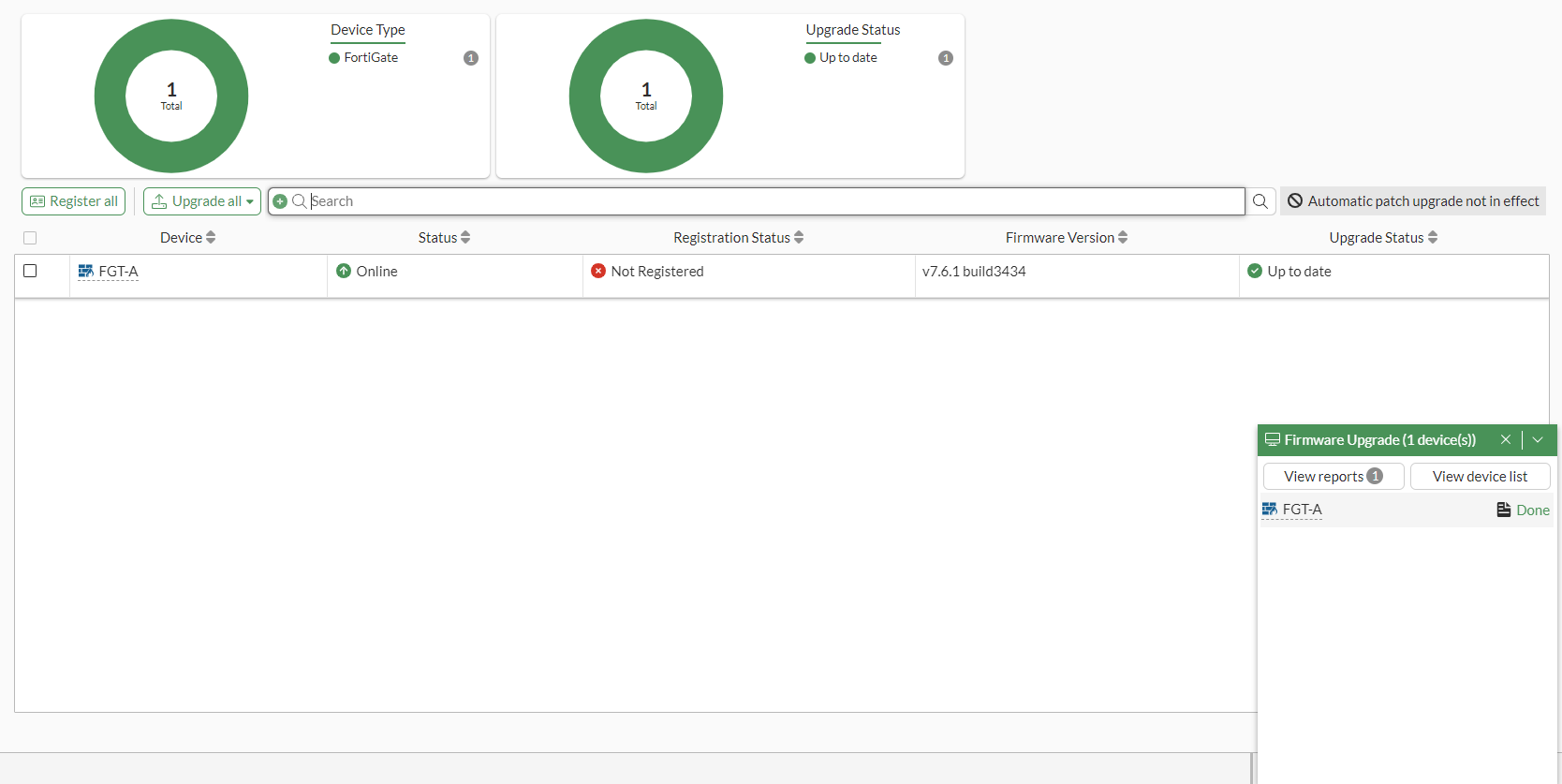 Viewing firmware upgrade reports NEW | FortiGate / FortiOS 7.6.1 ...