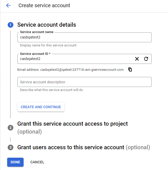 Create Service Account | FortiCASB 23.4.a | Fortinet Document Library