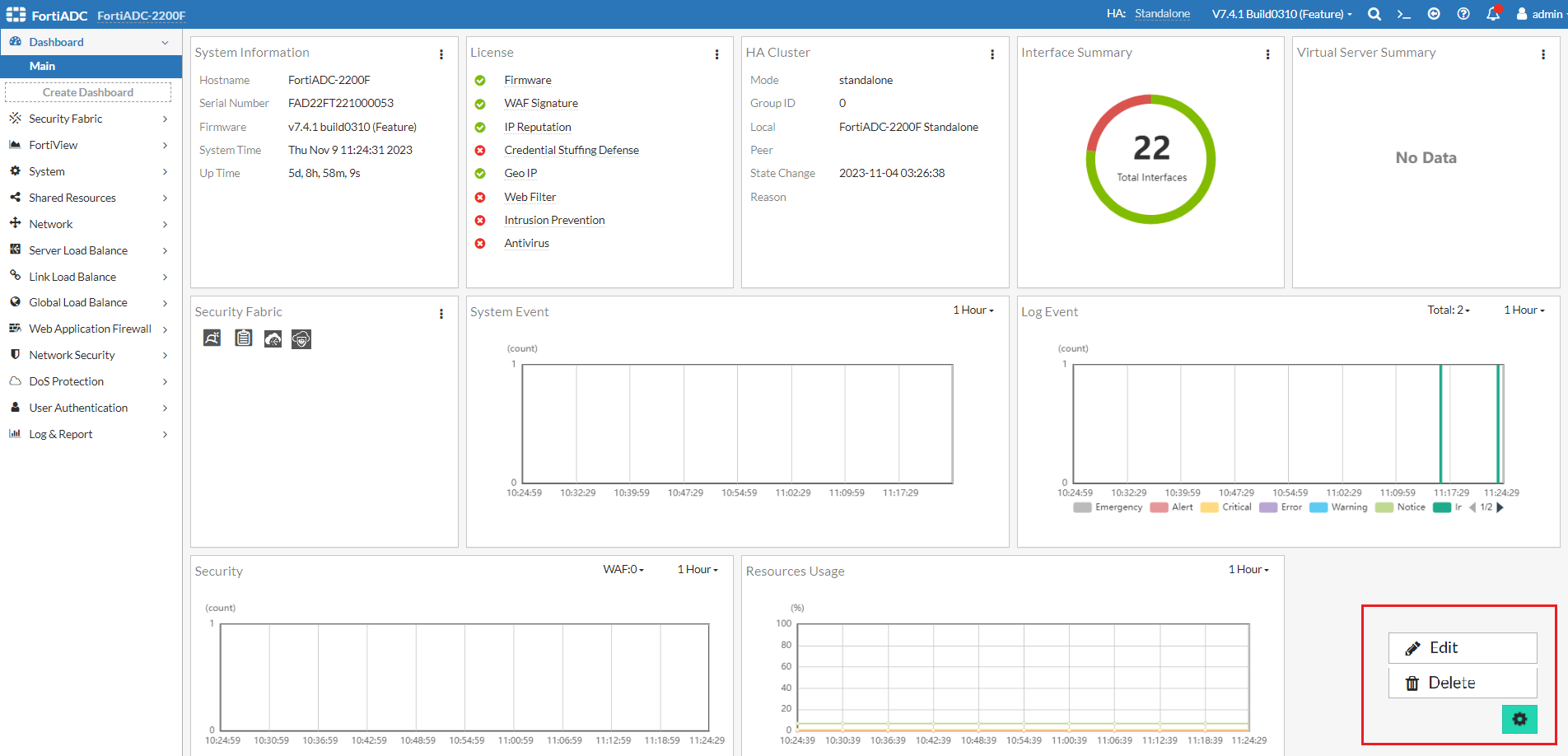 Dashboard management tools | FortiADC 7.4.7 | Fortinet Document Library