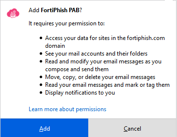 Adding alert buttons in Thunderbird | FortiPhish 23.2.0
