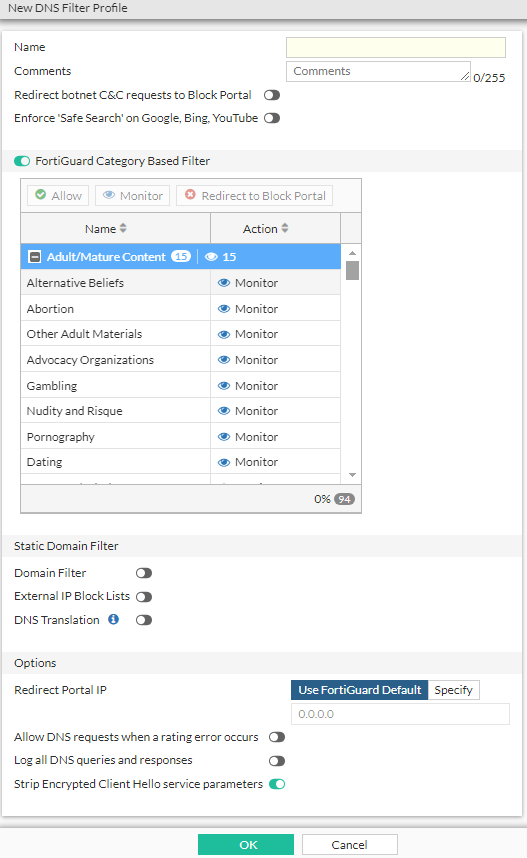 Create or edit a DNS filter profile | FortiProxy 7.6.2 | Fortinet Document Library