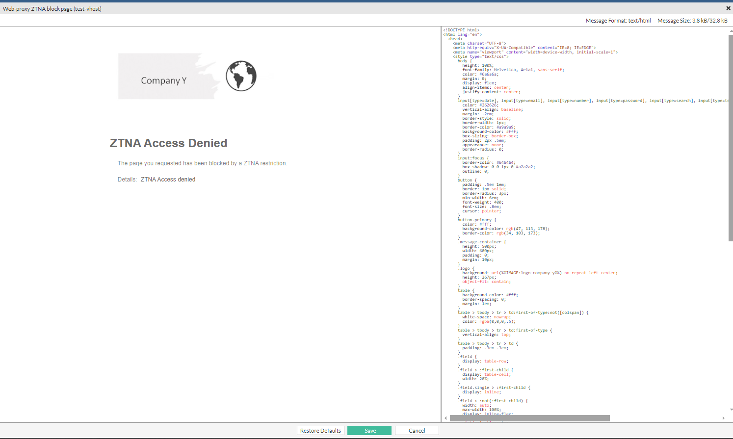 Custom replacement message for ZTNA virtual hosts | FortiProxy 7.6.2 | Fortinet Document Library