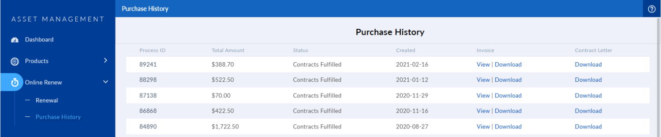Purchase history | FortiCloud Services 23.4.a | Fortinet Document Library