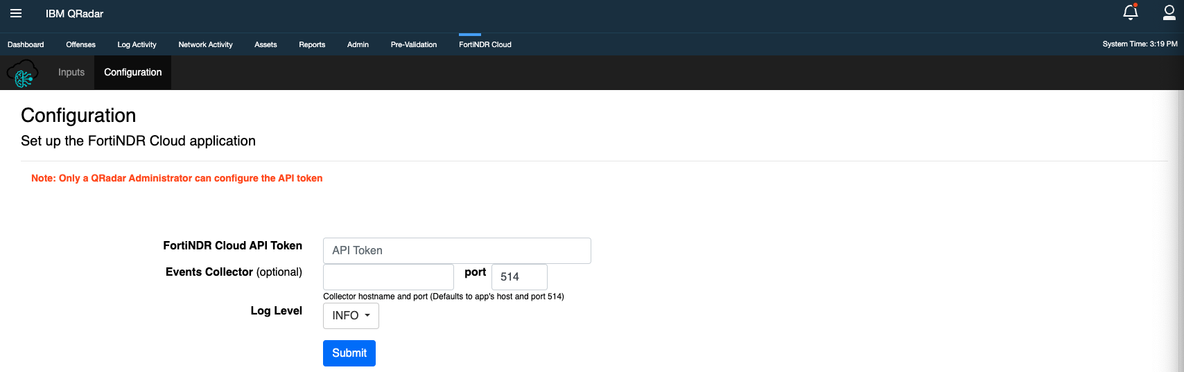 Configuring the App | FortiNDR Cloud 2024.5.0 | Fortinet Document Library