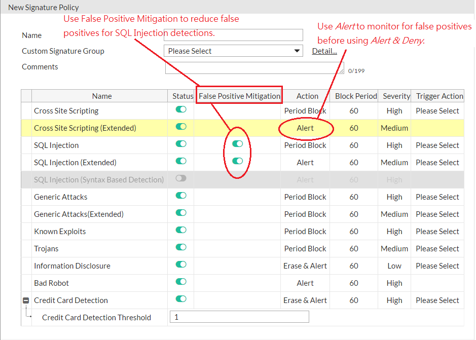 Reducing false positives | FortiWeb 8.0.1 | Fortinet Document Library