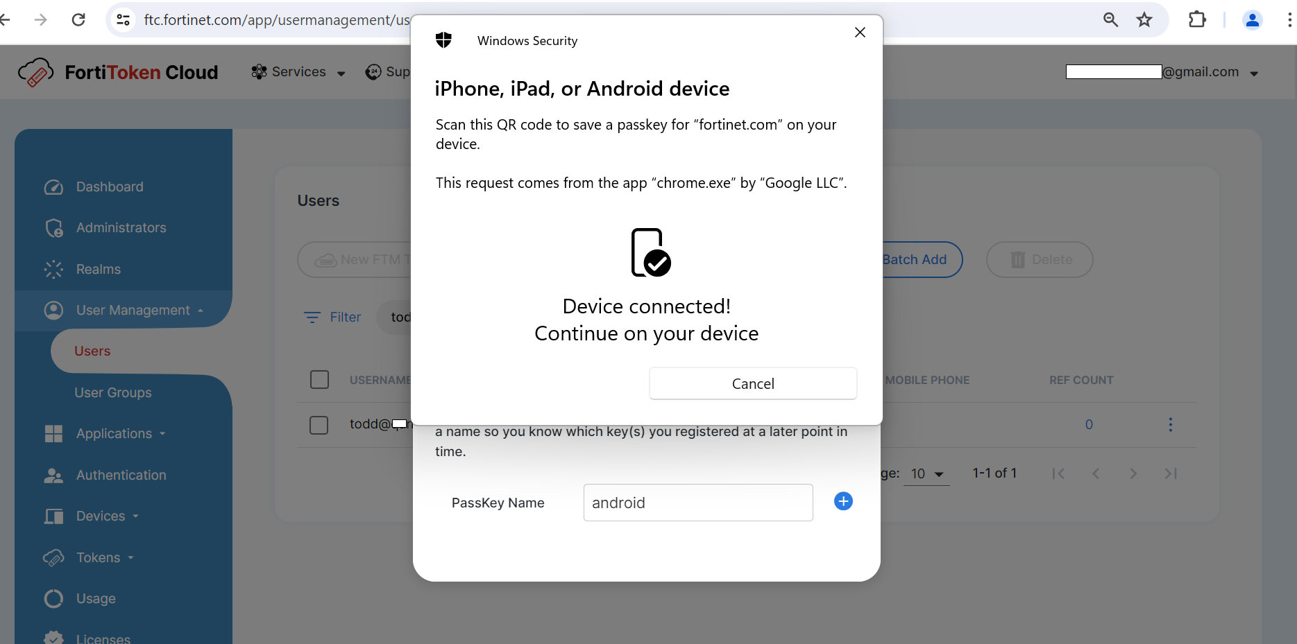 Use passkeys | FortiToken Cloud | Fortinet Document Library