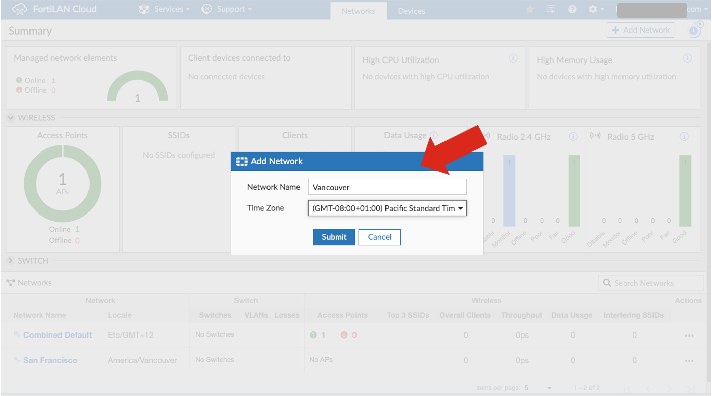 Adding a Network to FortiLAN Cloud | FortiLAN Cloud 23.2.0