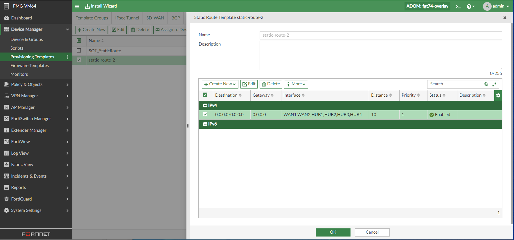 Static Route Template is integrated with SD-WAN Overlay Template FMG ...
