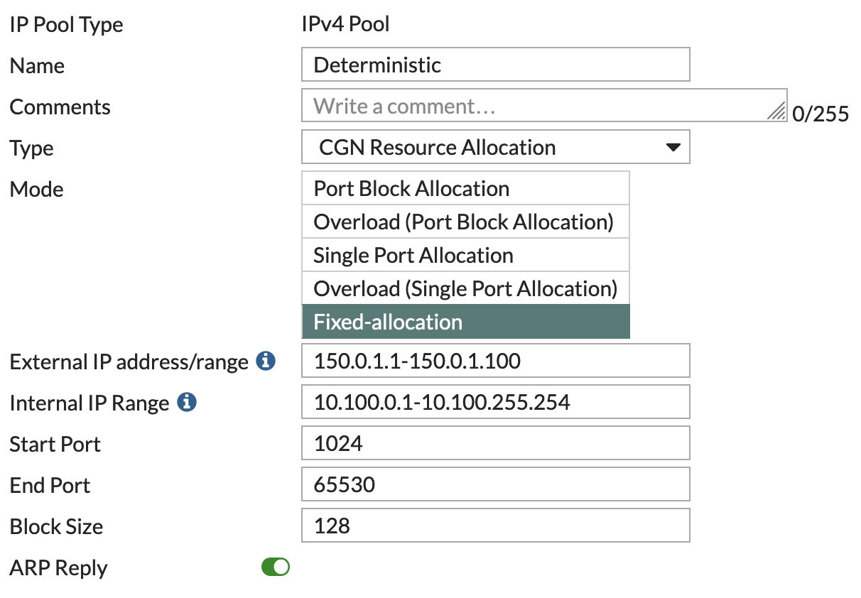 Fixed-allocation | FortiGate / FortiOS 7.4.6 | Fortinet Document Library