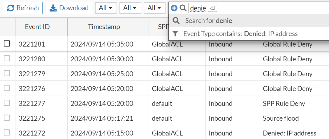 Using the DDoS attack log table | FortiDDoS-F 7.0.4 | Fortinet Document Library