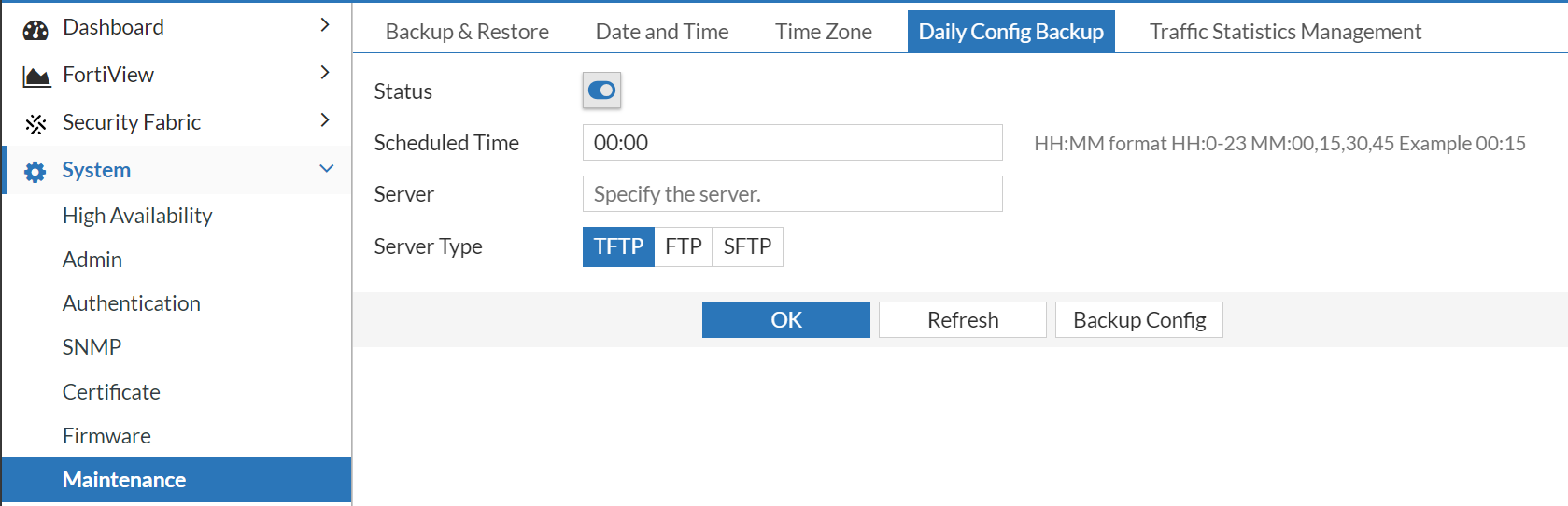 Setting configuration auto-backup (Daily Config Backup) | FortiDDoS-F 7.0.4 | Fortinet Document ...