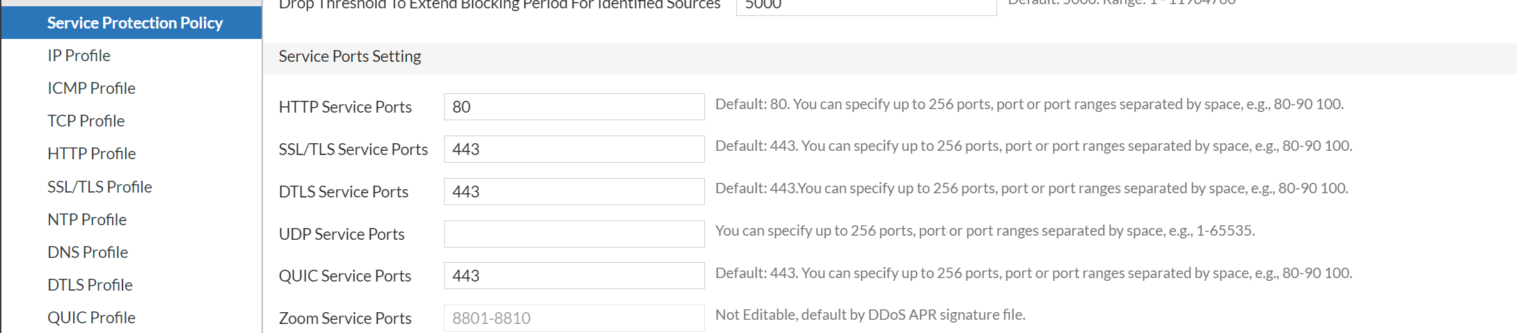 Service port settings | FortiDDoS-F 7.0.4 | Fortinet Document Library