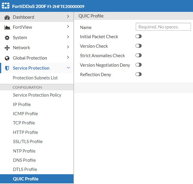 QUIC Profile | FortiDDoS-F 7.0.4 | Fortinet Document Library