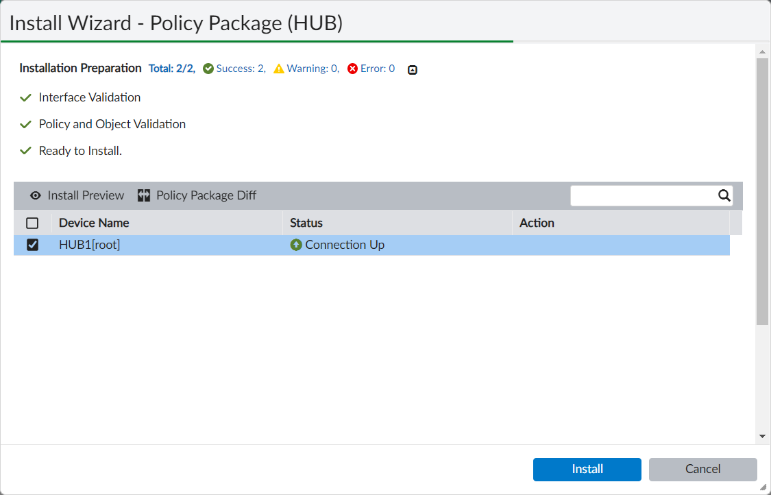 Installing policy packages | FortiManager 7.2.0