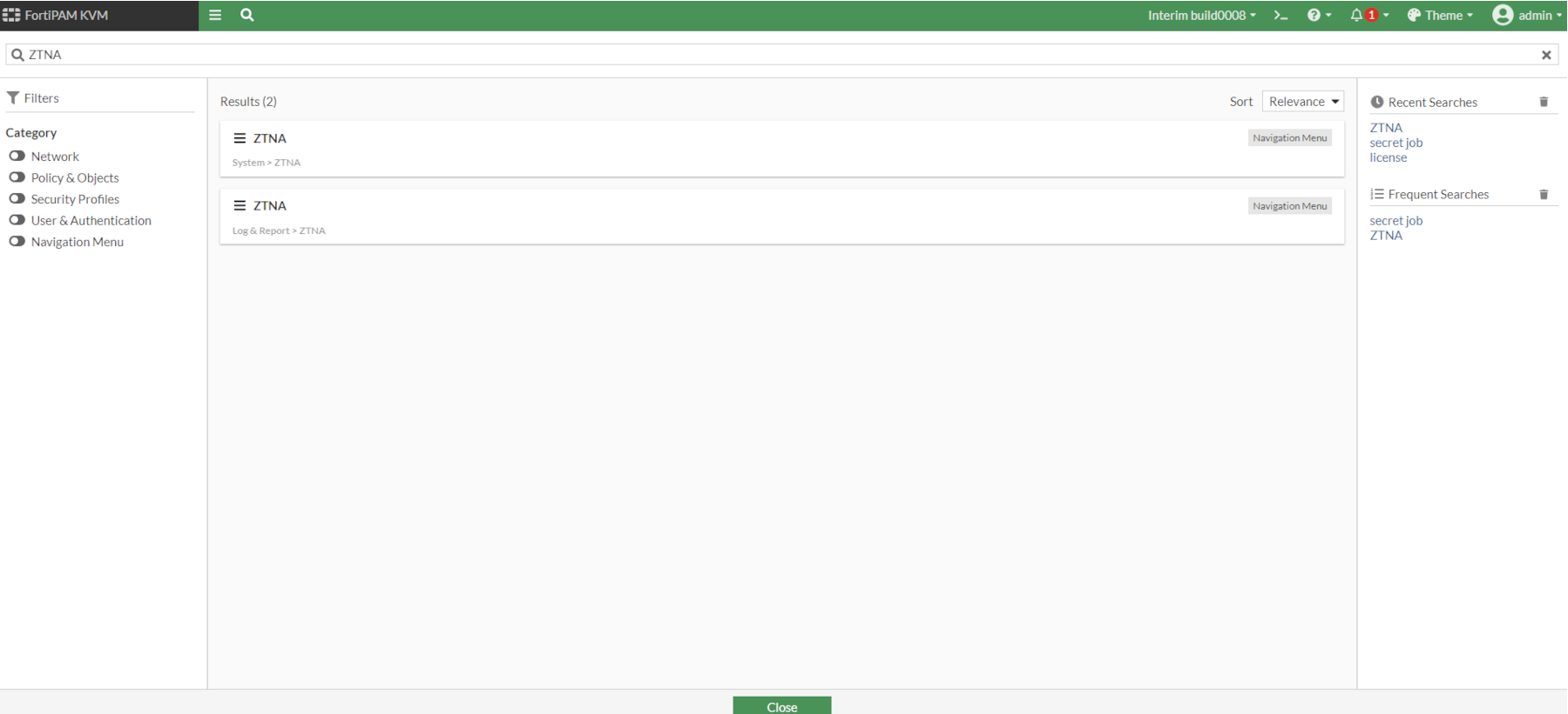 GUI based global search | FortiPAM 1.0.1