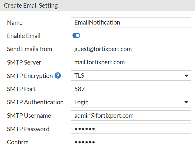 Setting the Email Server (optional) | FortiGuest 2.0.0 | Fortinet Document Library