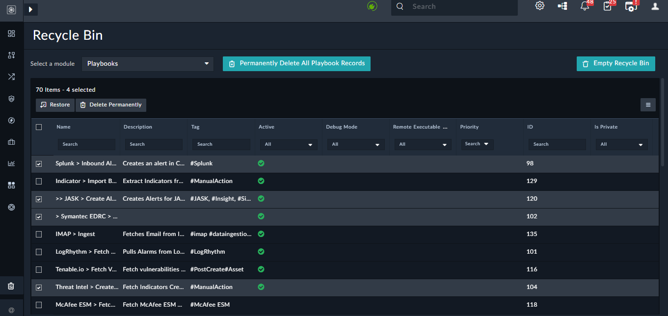Behavior of Recycle Bin in the case of MSSP environments | FortiSOAR 7. ...