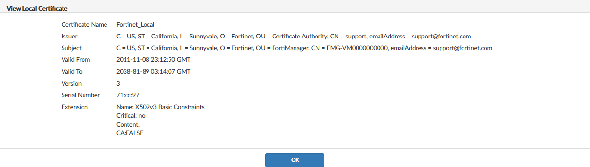 Local certificates | FortiAnalyzer 7.6.4 | Fortinet Document Library