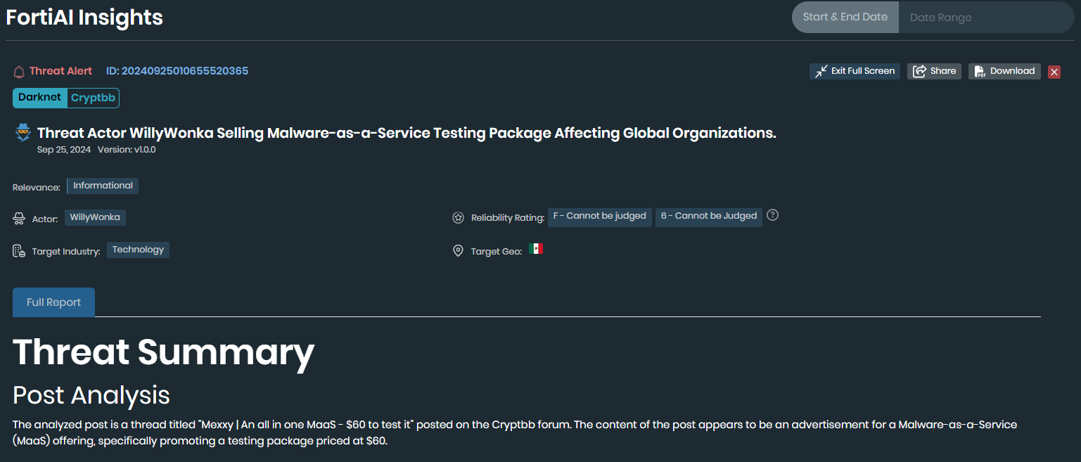 Viewing FortiAI Insights reports | FortiRecon 24.4.a | Fortinet ...